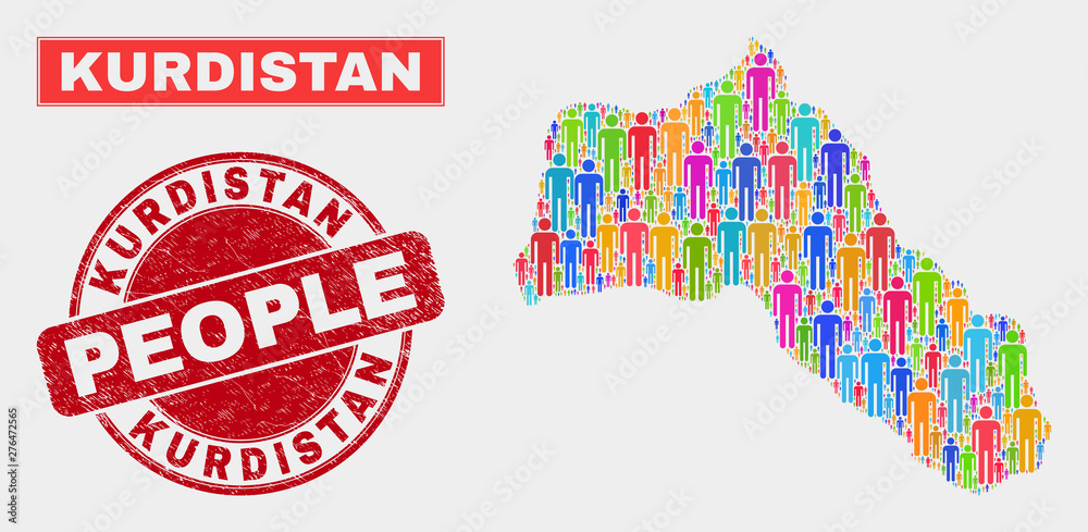 Demographic Kurdistan map illustration. People colorful mosaic ...