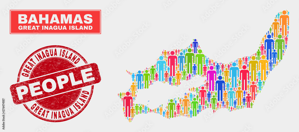 Demographic Great Inagua Island map abstraction. People color mosaic ...