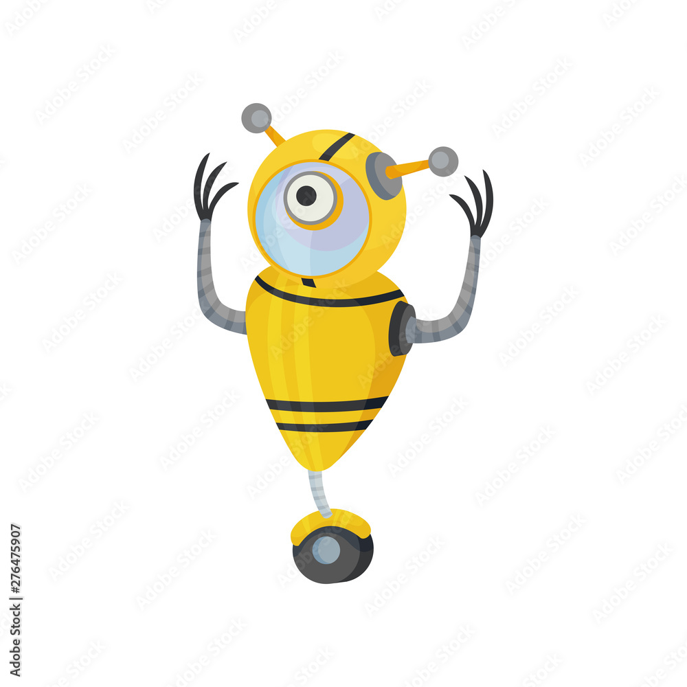 Yellow robot on one wheel instead of legs. Vector illustration on white ...