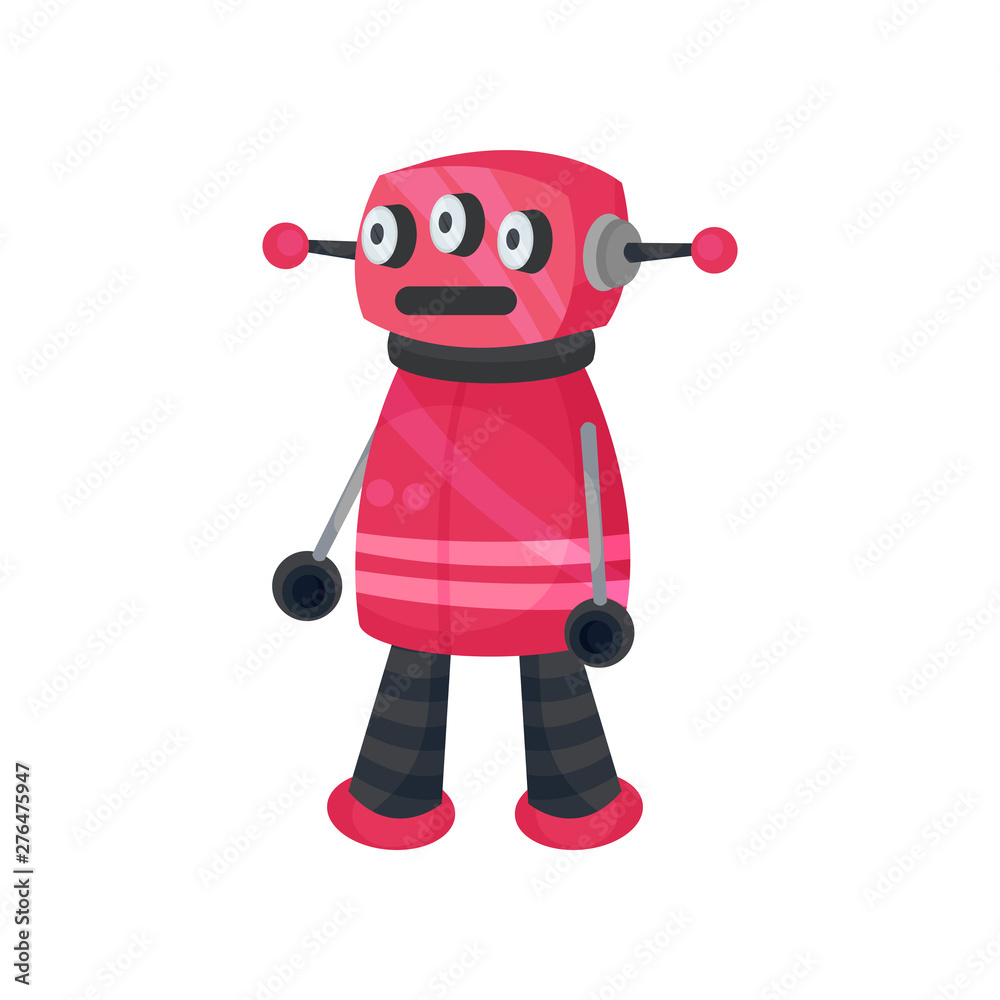 Cute pink robot with two legs and arms. Vector illustration on white ...