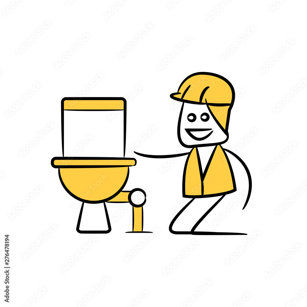 plumber fixing water closet, doodle stick figure design Stock ...
