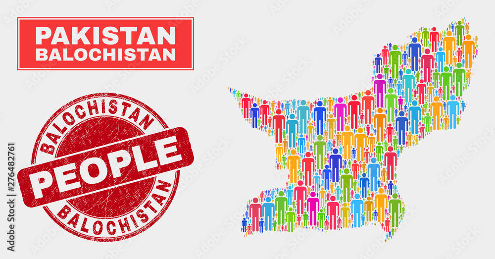 Demographic Balochistan Province map abstraction. People bright mosaic ...