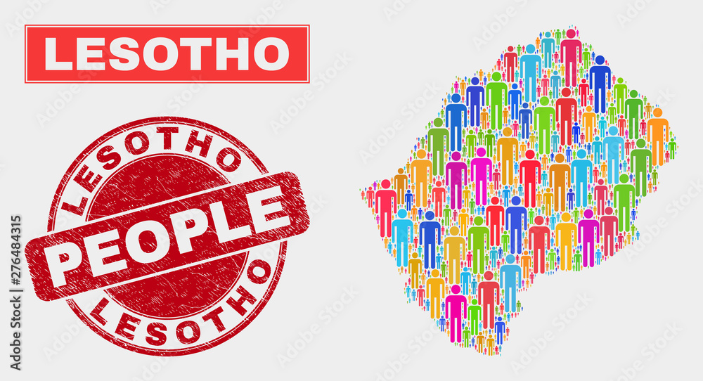 Demographic Lesotho map abstraction. People colorful mosaic Lesotho map ...