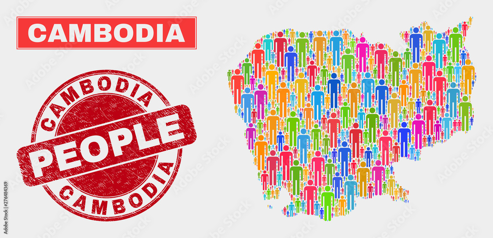Demographic Cambodia map illustration. People color mosaic Cambodia map ...