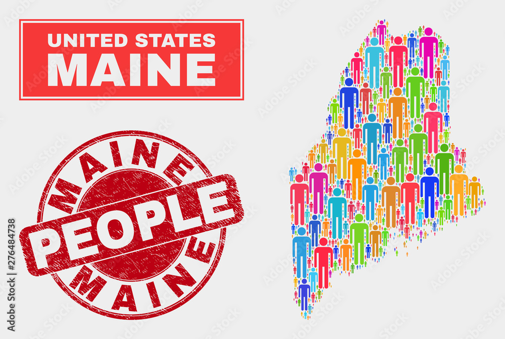Demographic Maine State map abstraction. People colorful mosaic Maine ...