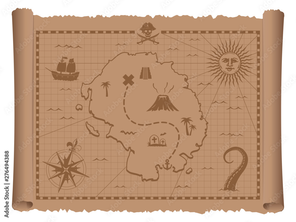 Pirate treasure map vector illustration Stock Vector | Adobe Stock