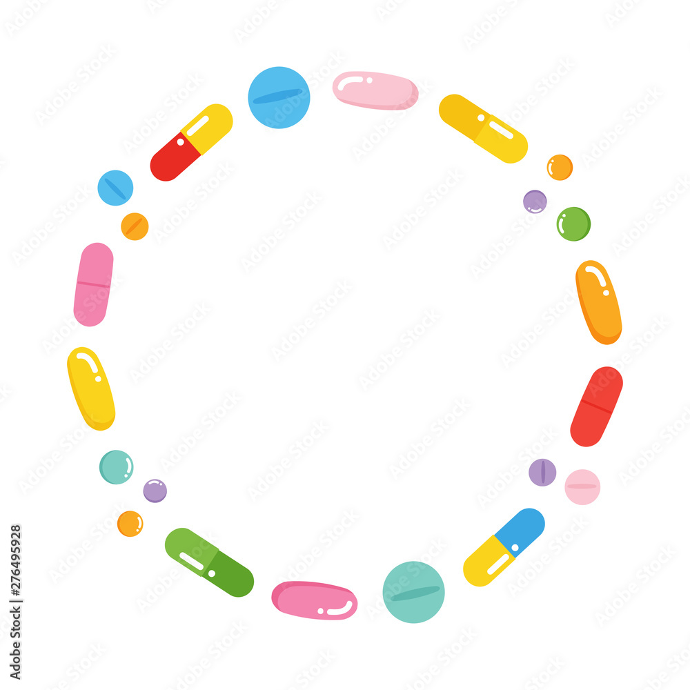 Vector cartoon style round frame, card template with cute colorful ...