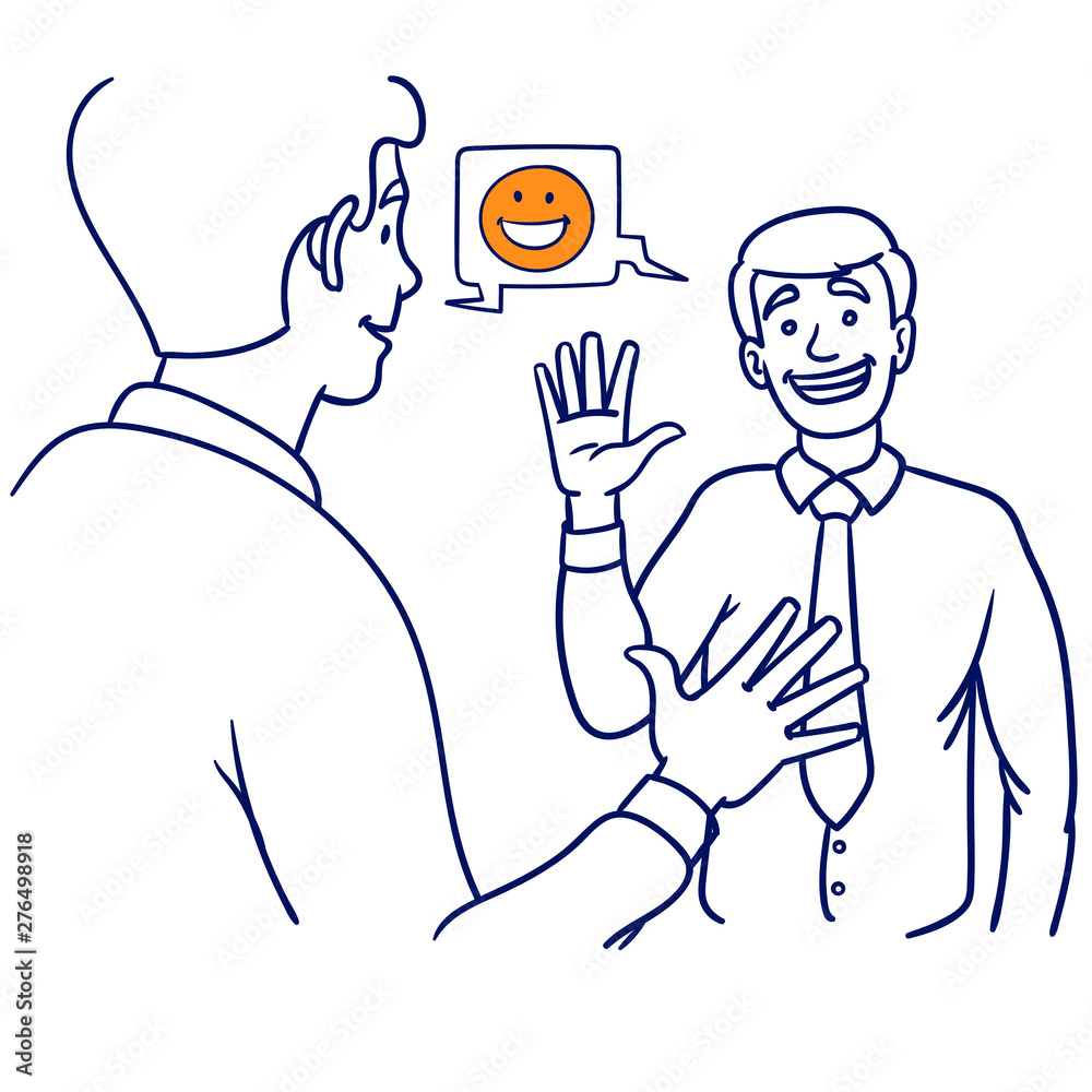 Vector drawing of two colleagues greeting each other in the office and ...