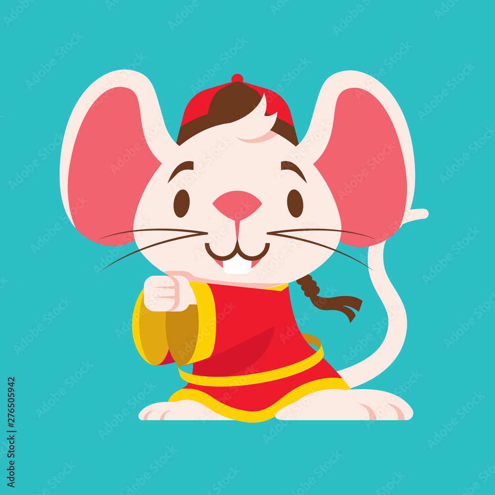 Cute white mouse with big ears wears traditional Chinese jacket ...