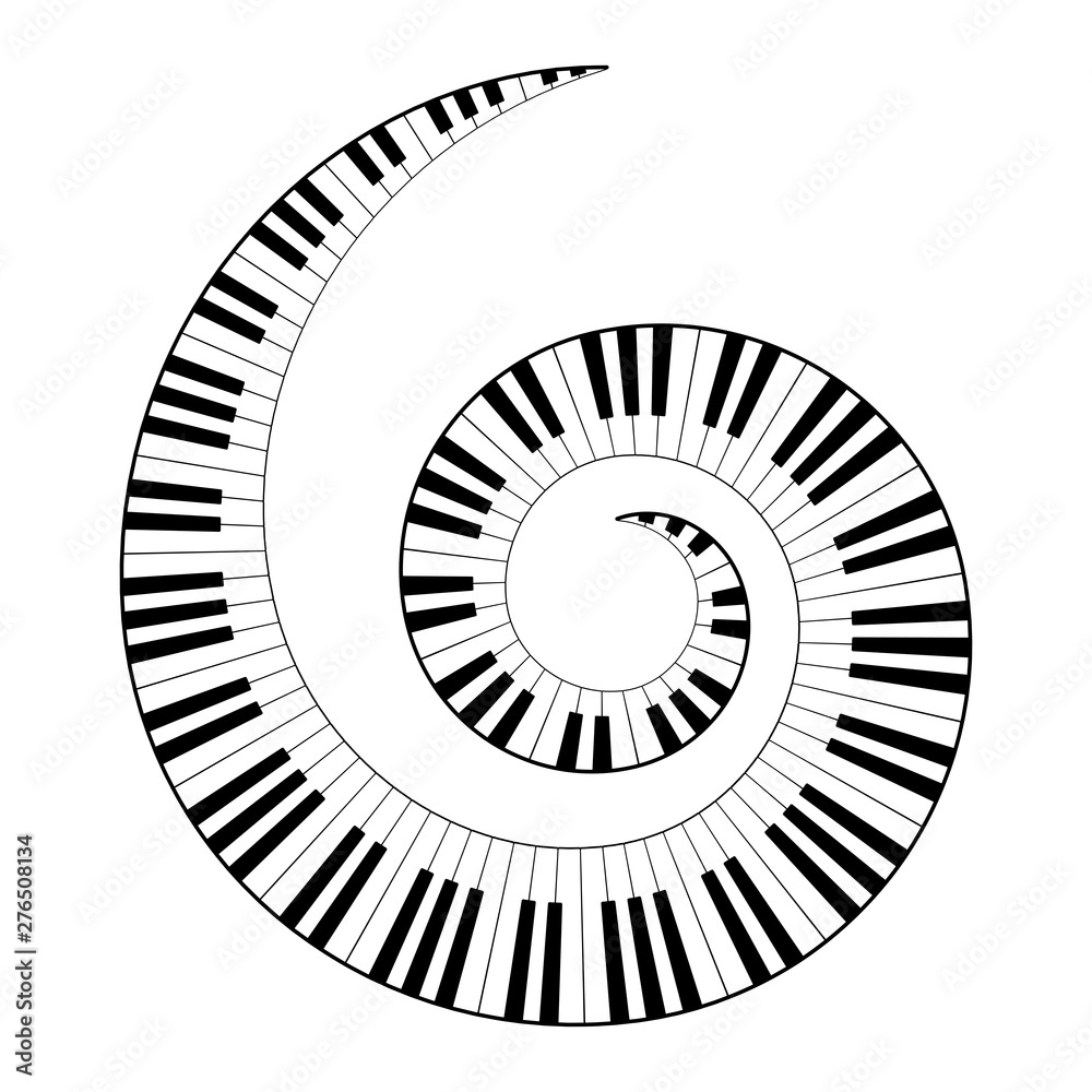 Musical keyboard spiral, constructed from octave patterns, black and ...