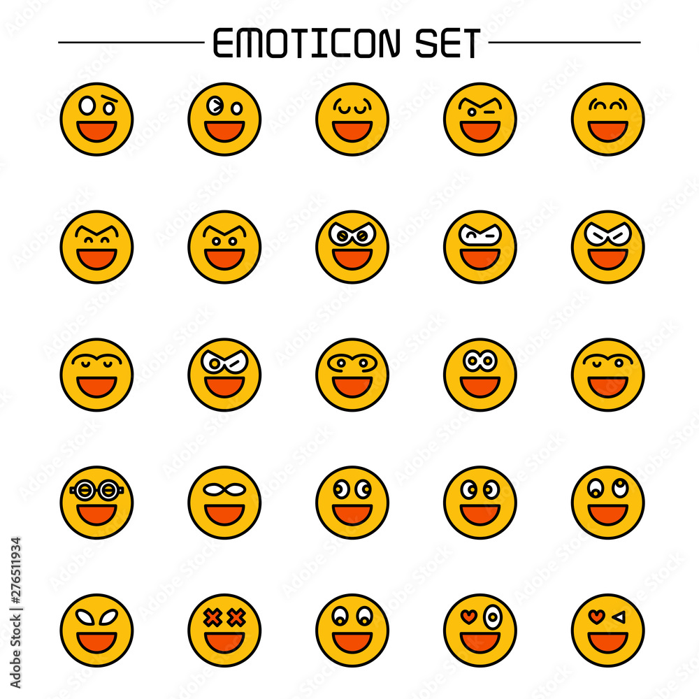 yellow face emoticon icon set Stock Vector | Adobe Stock