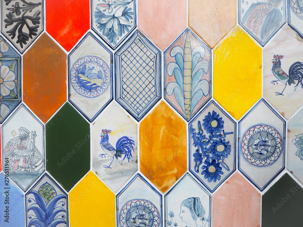 Variety of colorful hexagon ceramic tiles with intricate designs Stock ...