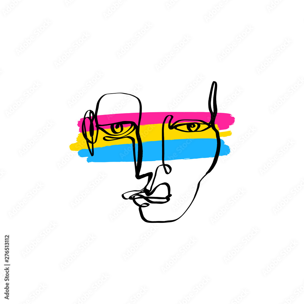 Pansexual Pride Grunge Style Flag And Abstract Human Face Line Art Gay