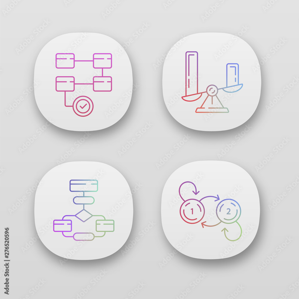 Diagram concepts app icons set. Activity, comparison, flow, state ...