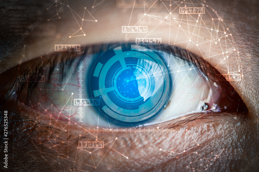 The double exposure image of the businessman's eye overlay with ...