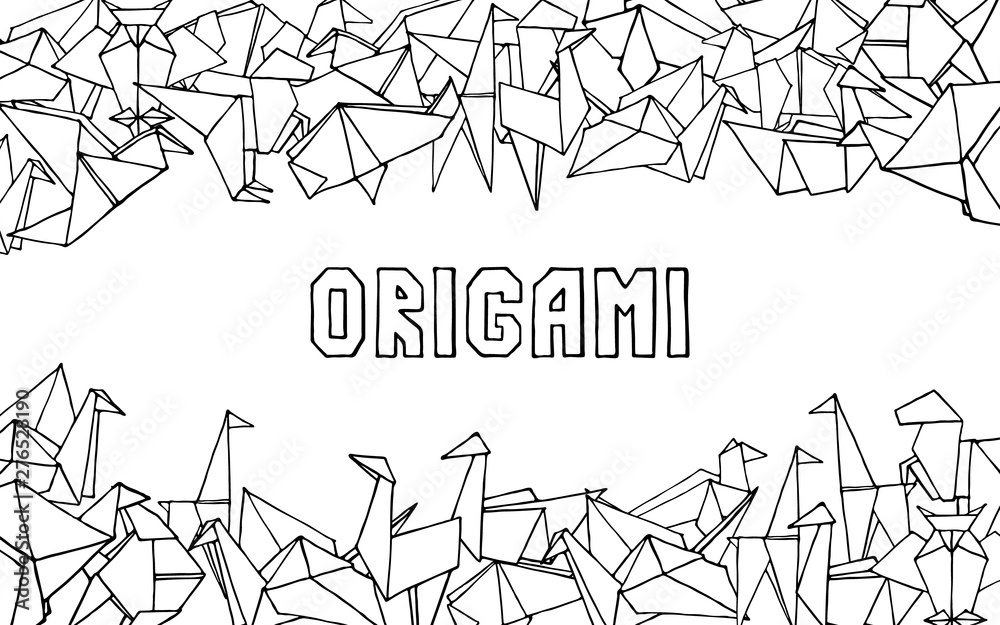 Origami animals background. Hand drawn doodle border. Minimalistic ...