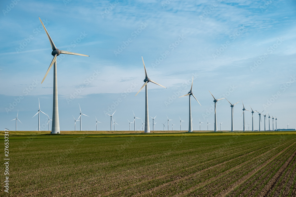 windmill farm renewable enrgy, green energy with windmill park in ocean ...