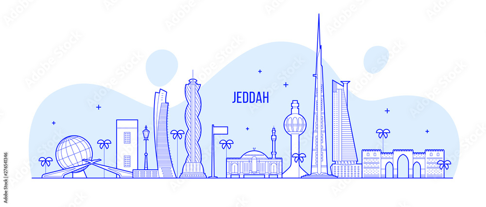 Jeddah skyline Saudi Arabia city vector linear art Stock Vector | Adobe ...