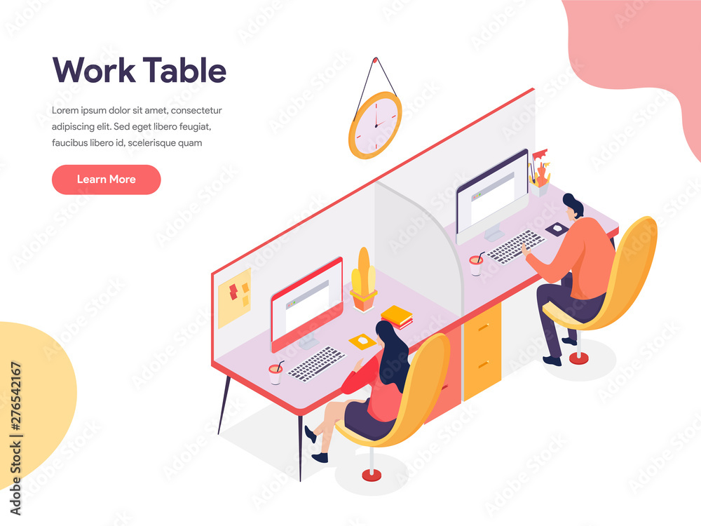 Work Table Illustration Concept. Isometric design concept of web page ...