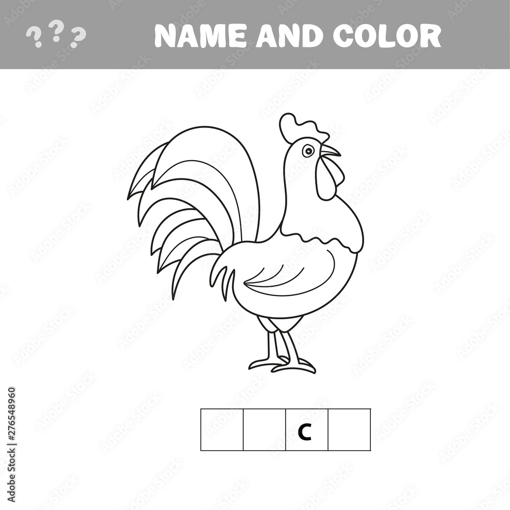 Coloring page outline of cartoon cock. Vector illustration, coloring ...