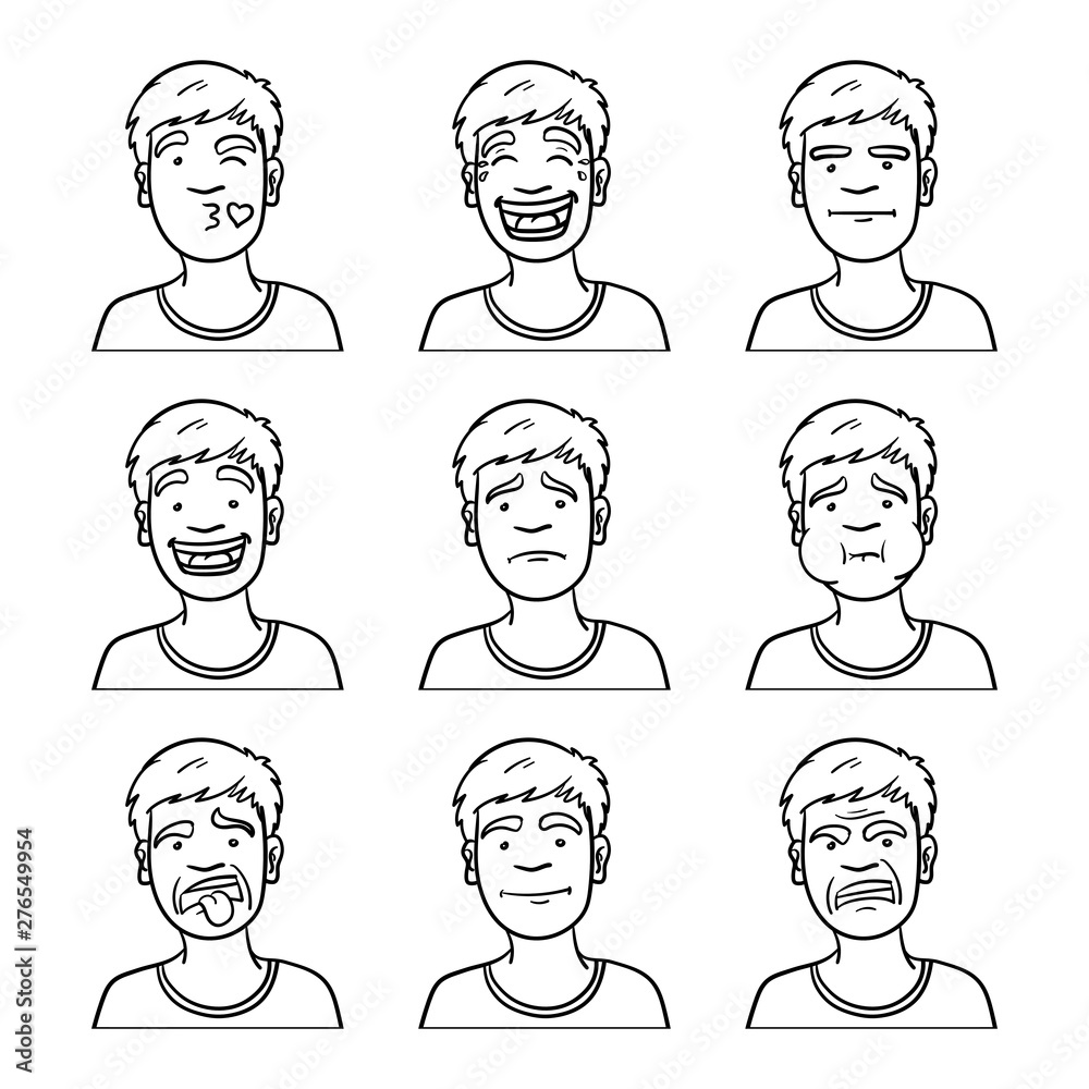 Vector cartoon collection of a boy with different facial expressions ...