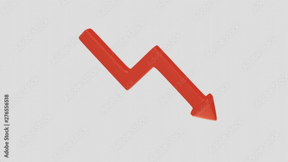 Rotating red downward arrow as a symbol of failure is morphing into ...