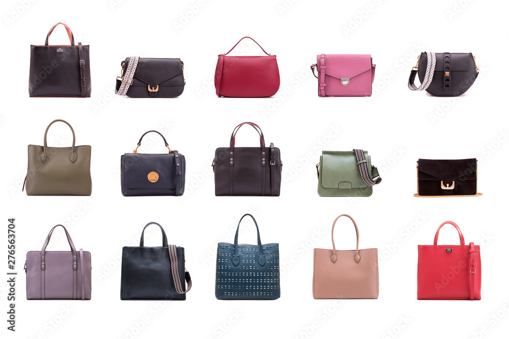 Collection of fashionable women's bags. Fashion bags. Pulp of orange ...