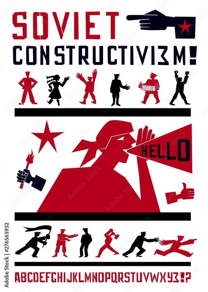 Icon and font set in style russian soviet constructivism. Workers ...
