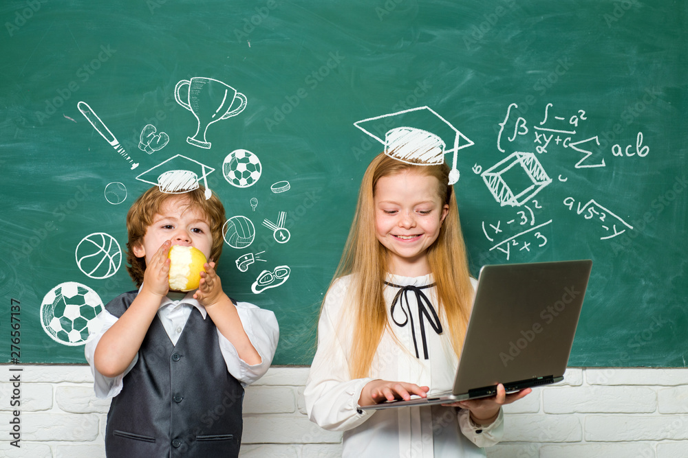 Happy mood smiling broadly in school. Cute little preschool kid boy ...