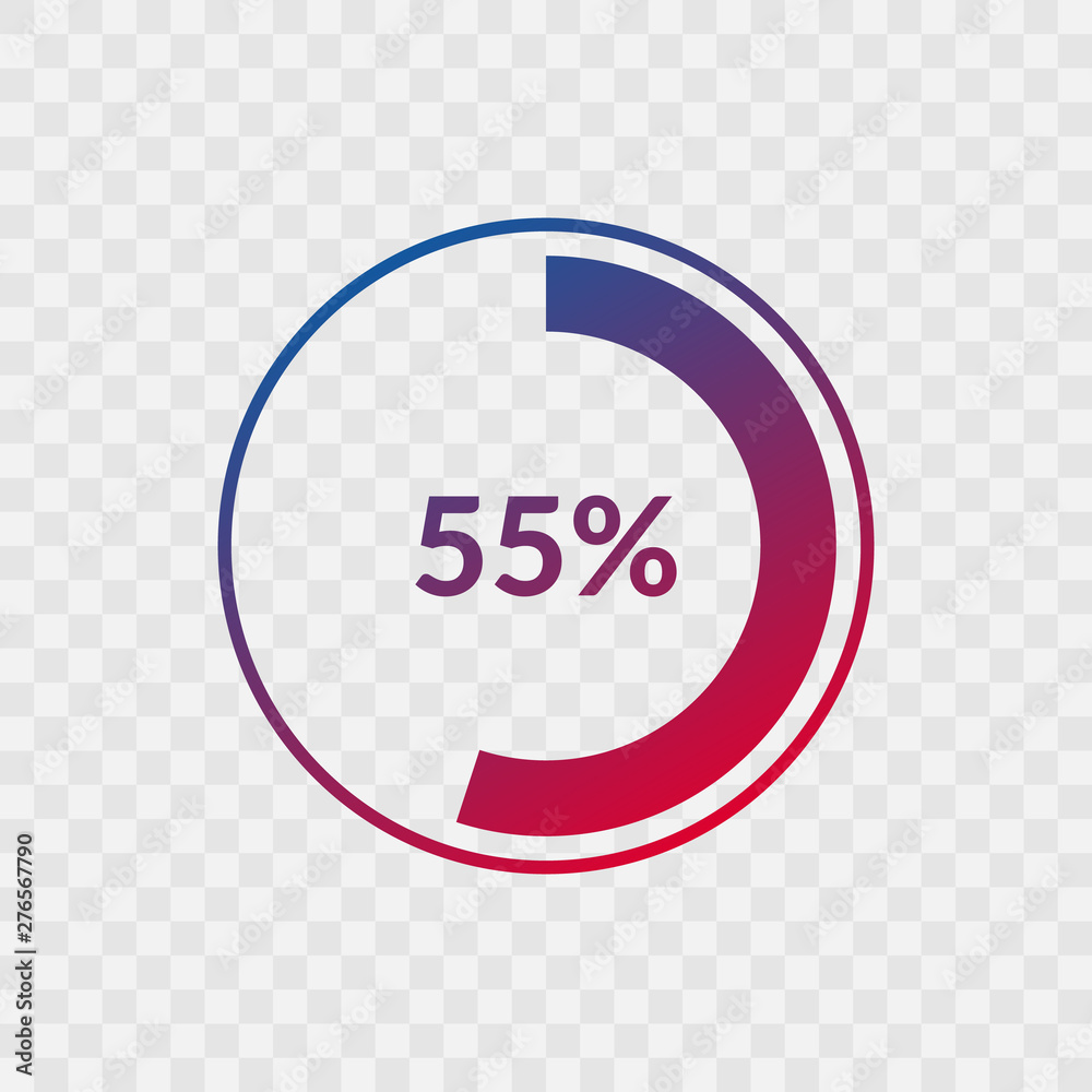55 percent blue and red gradient pie chart sign. Percentage vector ...