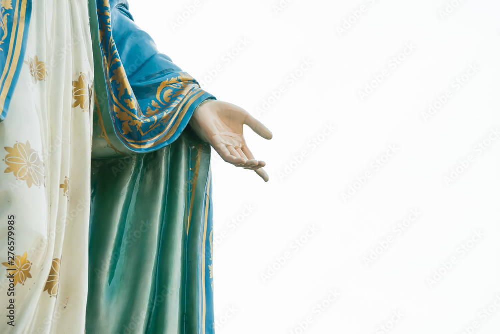 Our lady's hand, The Blessed Virgin Mary hand focused on white ...