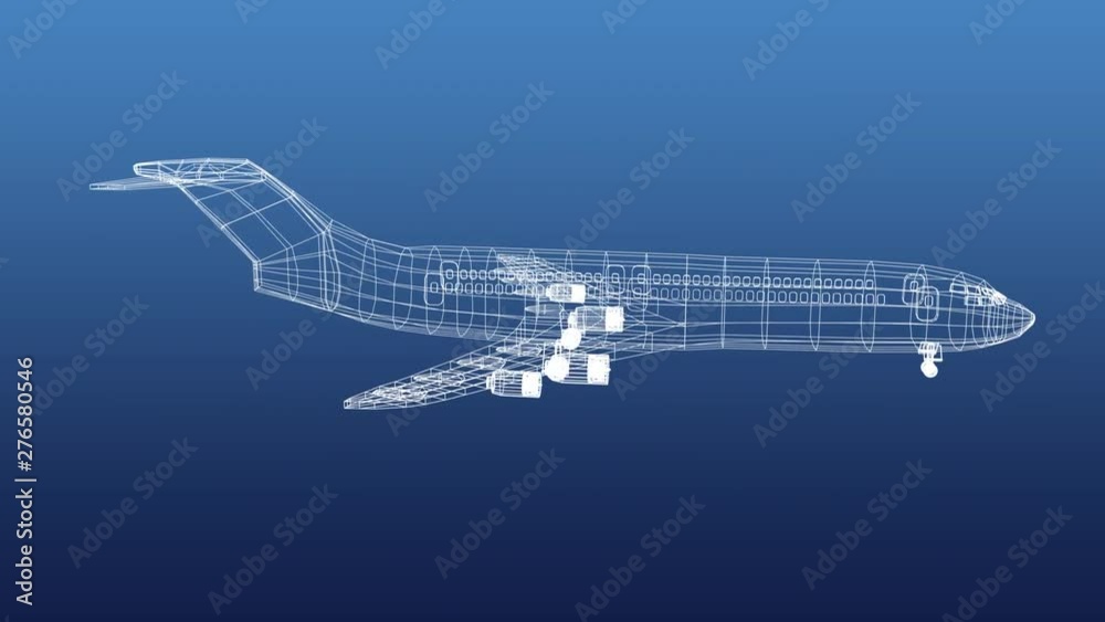 Revolving technical drawing of plane on a blue background Stock Video ...