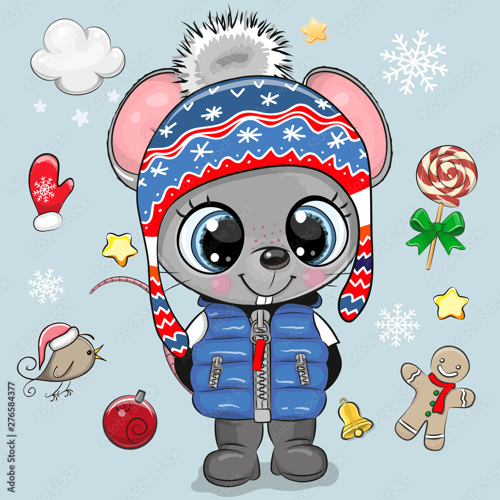 Cartoon mouse boy in a knitted hat Stock Vector | Adobe Stock