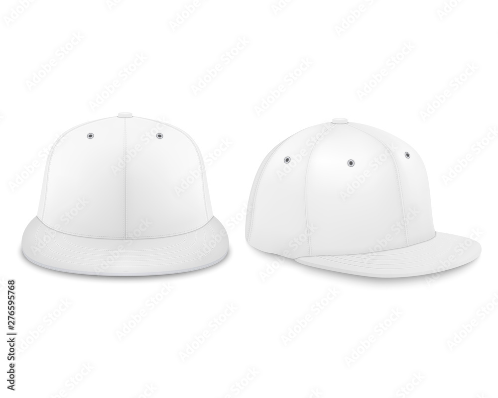 Vector 3d Realistic Render White Blank Baseball Snapback Cap Icon Set ...