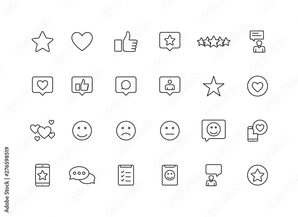 Feedback and Review web icons in line style. Star Rating, Emotion ...