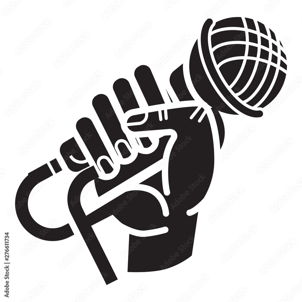 Microphone in hand icon. Simple illustration of microphone in hand ...