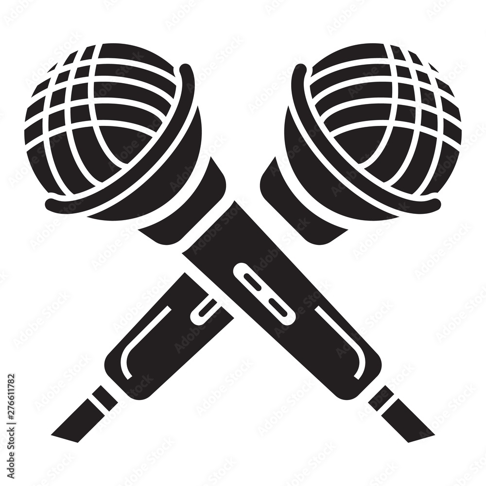 Crossed microphone icon. Simple illustration of crossed microphone ...