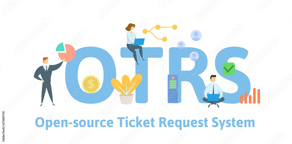 OTRS, Open-Source Ticket Request System. Concept with people, keywords ...