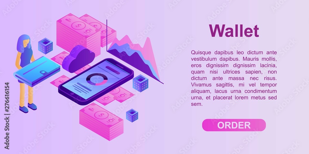 Wallet concept banner. Isometric illustration of wallet vector concept ...