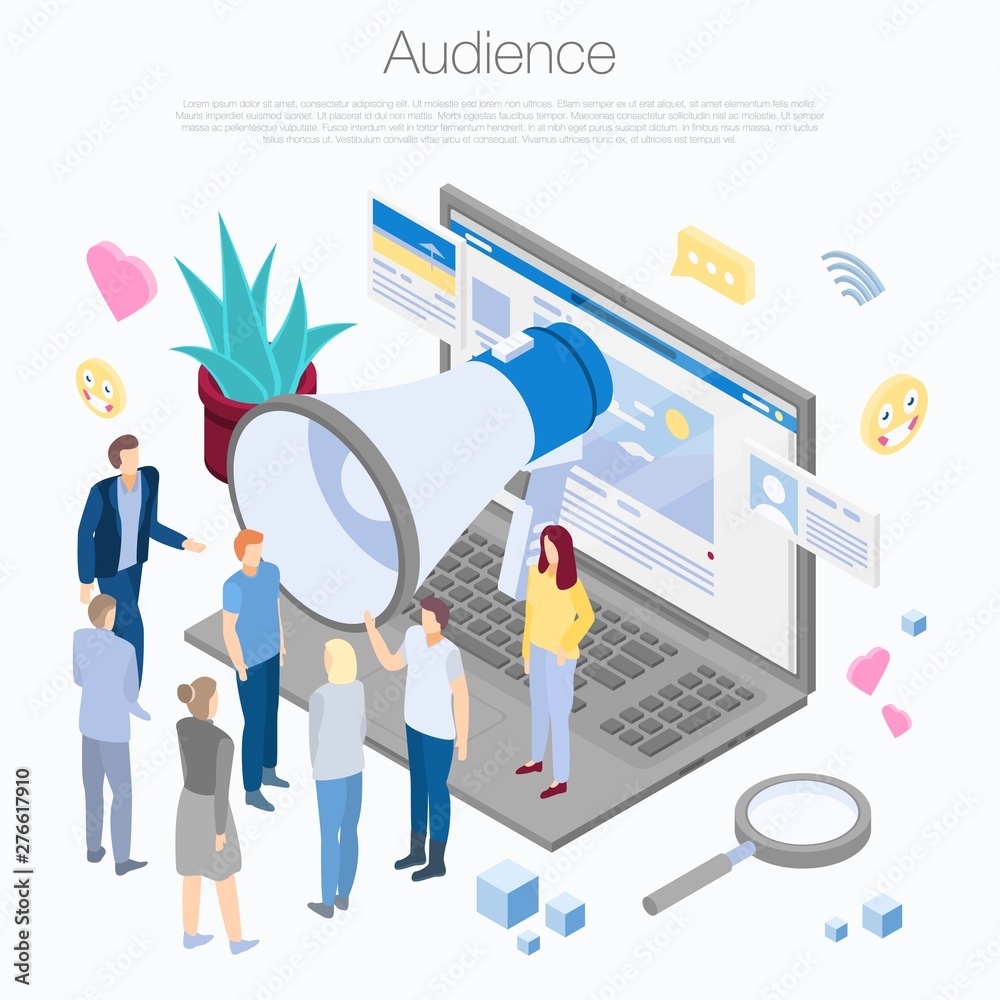 Audience concept background. Isometric illustration of audience vector ...