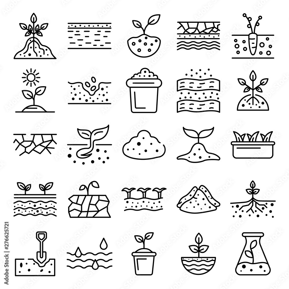 Soil ground icons set. Outline set of soil ground vector icons for web ...