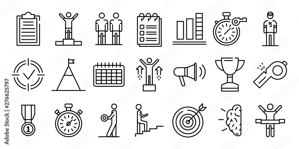 Coach icons set. Outline set of coach vector icons for web design ...