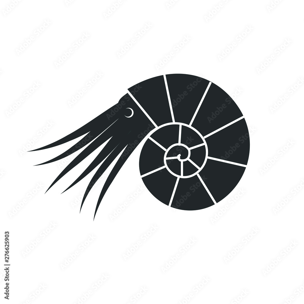 Vecteur Stock Vector flat black ammonite silhouette logo with tentacles ...