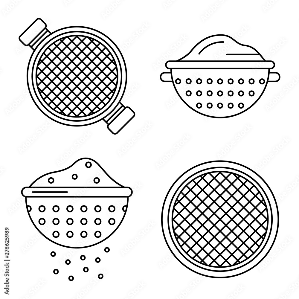 Sieve icons set. Outline set of sieve vector icons for web design ...
