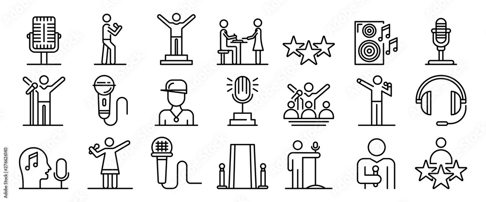 Singer icons set. Outline set of singer vector icons for web design ...