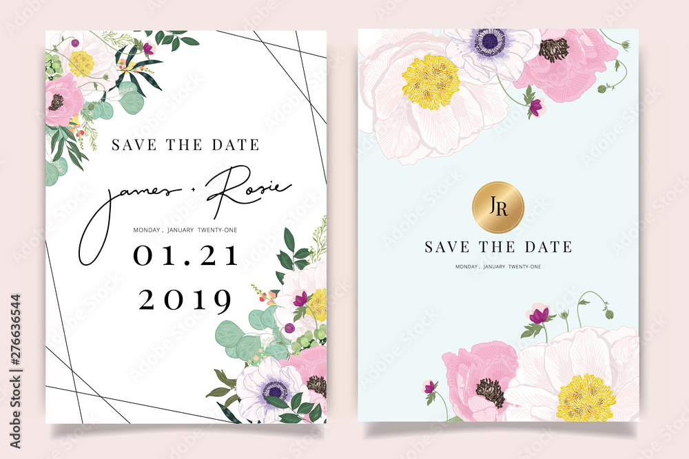 Summer Flower Wedding Invitation set, floral invite thank you, rsvp ...