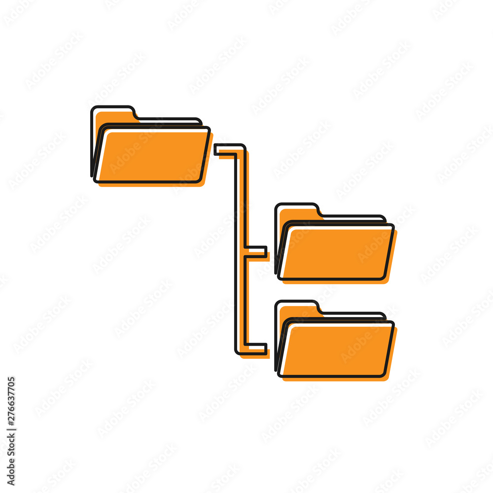 Orange Folder tree icon isolated on white background. Computer network ...