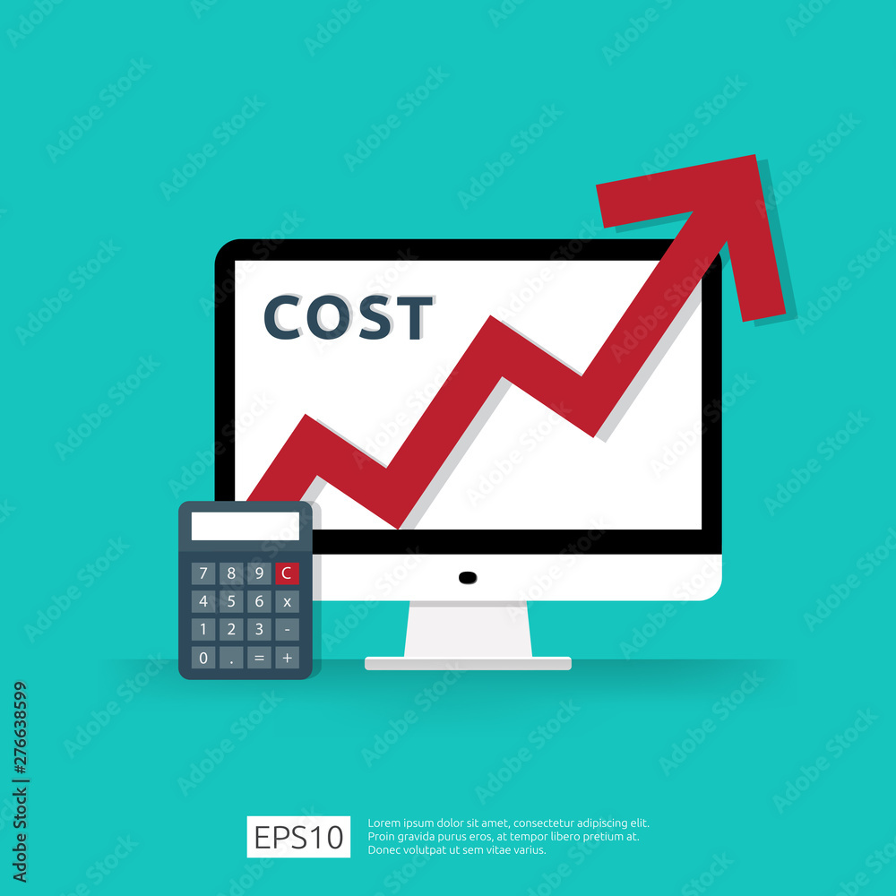 cost fee spending increase with red arrow rising up growth diagram ...
