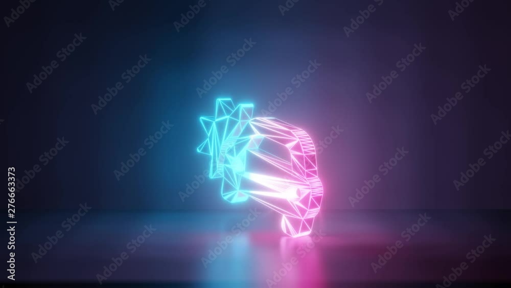3d rendering glowing blue purple neon laser light with wireframe symbol ...