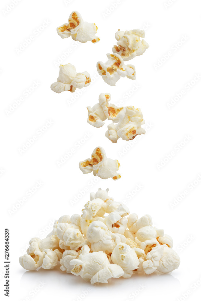 Falling popcorn, isolated on white background Stock Photo | Adobe Stock